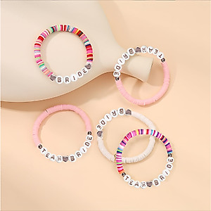 CUTERUI GIFTED Bachelorette Party Favors-9 pcs Pink Clay Disc Stretch Friendship Bracelets with Rose Gold BRIDE TEAM BRIDE Letter Beads for Bridesmaid Gifts,Bachelorette Party,Bridal Party Gifts