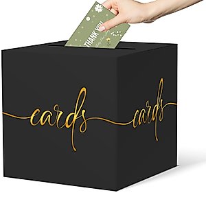 Black Card Box with Gold Foil Design Wedding Card Box Gift Cards Receiving Box for Party Graduation Bridal or Baby Showers, Raffle Ticket Box Money Box for Birthday Retirements Anniversaries Halloween