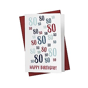 80th Birthday Card - Just A Number 80th Anniversary Card For Brother, Sister, Dad, Mom, Boyfriend, Grilfriend - 80 Years Old Birthday Card - Happy 80th Birthday Card - With Envelope