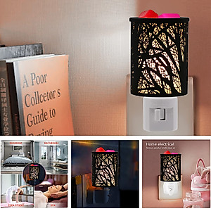 Metal Wax Melt Warmer Oil Burner Plug in, Electric Candle Wax Warmer Melter Essential Oil Fragrance Warmer with Tree Pattern, Night Light Aroma Lamp for Home Office Bedroom Gifts & Decor (Black)