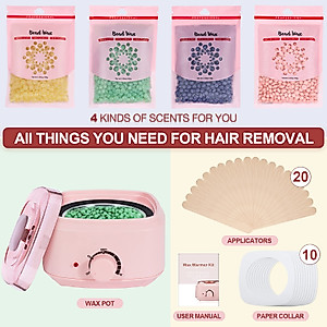 Waxing Kit Wax Warmer Hair Removal, with Hard Wax Beans, Adjustable Temperature for All Wax/Hair Types, Eyebrow, Facial, Body, Bikini, Brazilian, Full Body At Home Waxing Painless