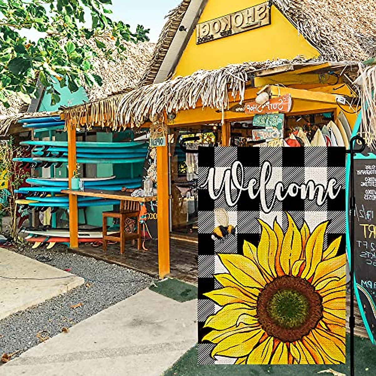 CROWNED BEAUTY Summer Bee Garden Flag Sunflower Buffalo Plaid Yard 12x18 Inch Small Double Sided Outside Farmhouse Party Décor