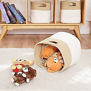 sunla Woven Cotton Rope Storage Baskets Set of 3 Foldable Cube Storage Basket, Durable Decor Rope Basket for Organizing Clothes, Baby Toy, Towel, 10.5" x 10.5" x 11", Yellow White