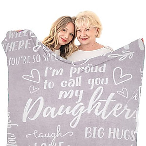 EasyFluffy Daughter Fleece Blanket from Mom or Dad – Pure Fleece Throw Blankets – Versatile Outside Light Throw Blankets – to My Daughter Fleece Blanket – Inspirational Message, 50" x 60" (Lilac)