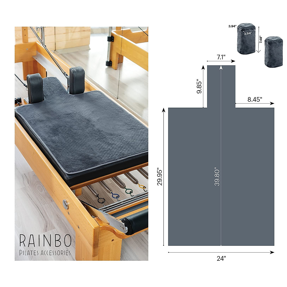 Pilates Reformer Non-Slip Mat Towel (Included 2 Pcs Shoulder Block Covers) (DARK GREY)