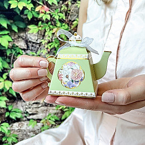 Kate Aspen Vintage Floral Tea Pot Shaped Party Favor Boxes (Set of 24 Assorted Colors) - Weddings Favors, Bridal Showers Brunches, Baby Candy Boxes, Birthday Decorations