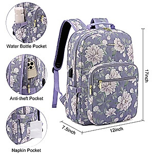 LOVEVOOK Laptop Backpack Purse for Women, Fashion Work Business Travel Computer Bags, College Nurse Backpack for Womens, Casual Daypack, Fit 15.6 Inch Laptop, Flower-Pink Purple