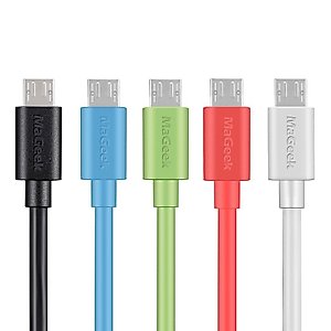 MaGeek Micro USB Cable, [3.3ft/5-Pack] Fast Charge Mobile Phone Charging Cord Data Cables for Samsung, Motorola, LG, Google, Nokia and More(5 Colors)