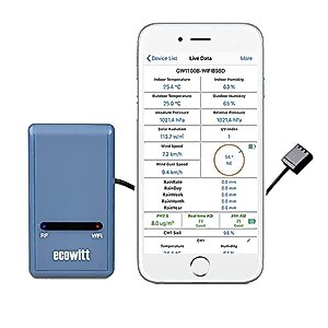 Ecowitt GW1100 Wi-Fi Weather Station Sensor Gateway with Temperature, Humidity and Atmospheric Pressure 3-in-1 Probe Sensor(1X GW1100 WiFi Gateway)