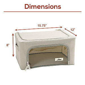 Asani Foldable Storage Bin Boxes with Clear Window, Decorative Bedroom Closet Organizer for Clothes, Bedsheet, Blanket, Reinforced Carry Handles, Double Study Zipper, Fabric, 15.75" L X 12" W X 8" H