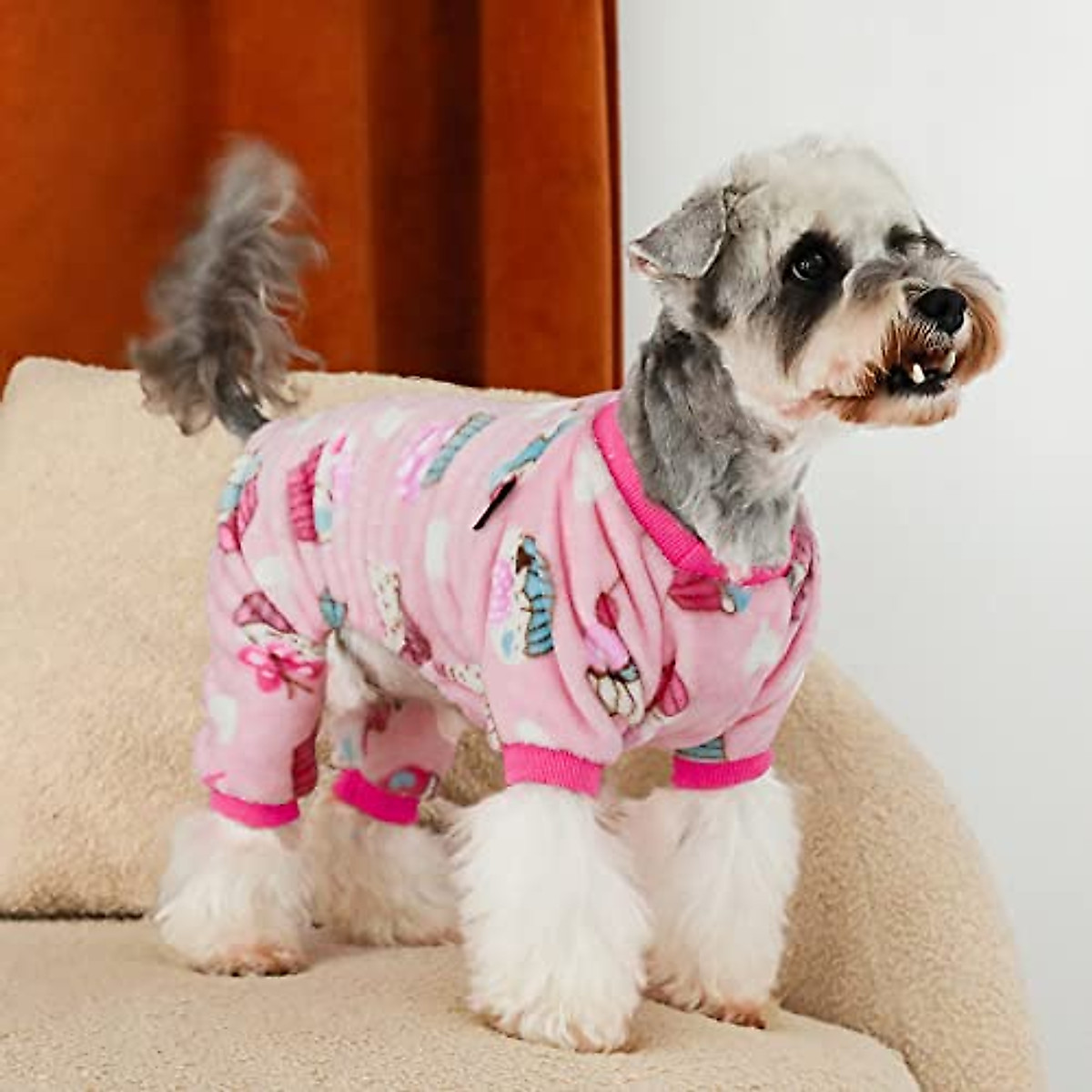Fitwarm Sweet Cupcake Pet Clothes for Dog Pajamas PJS Coat Soft Velvet Pink Small