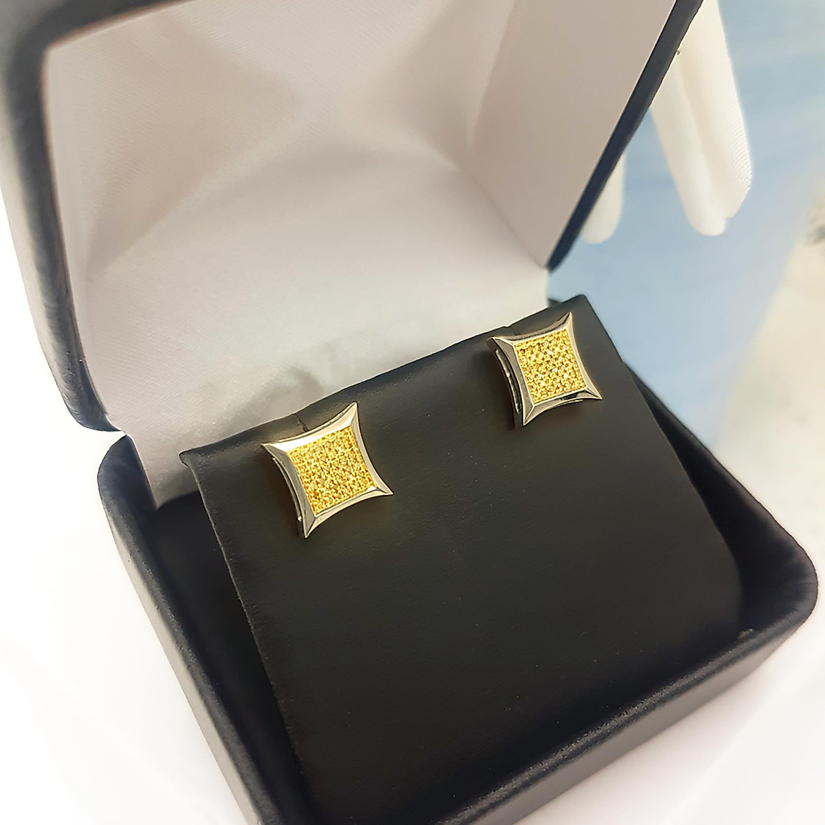 Dazzlingrock Collection 0.15 ctw. Round Yellow Diamond Kite Shape Screw back Stud Earrings for Men in 10K Yellow Gold