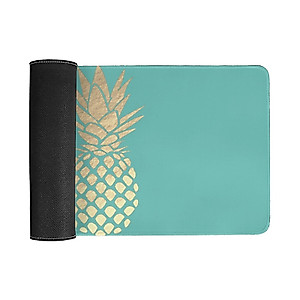 Mouse Pads Gold Pineapple on Teal Desk Mat Gaming Mousepad Non Slip Rubber Mouse Mat for Desk Keyboard, Wireless Mouse, Office Computer