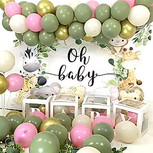 Sage Green Pink Balloon Garland Kit, Olive Green Pastel Pink Metallic Gold Sand White Balloon for Wedding Bridal Shower Girl Birthday Engagement Jungle Woodland Party Safari Baby Shower Decorations