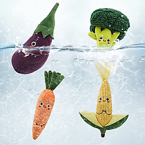Nleio Vegetables Food Plush Toys, 4-Piece Cute Plush Stuffed Toy with Carrot/Broccoli/Corn/Eggplant, Pretend Food Plush Toy, Early-Learning Skills, Cute Plush Toys for Kids Ages 0+