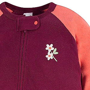 Gerber Baby Girls' Toddler Loose Fit Flame Resistant Fleece Footed Pajamas 4-Pack, Pink Leaves & Flower Toss