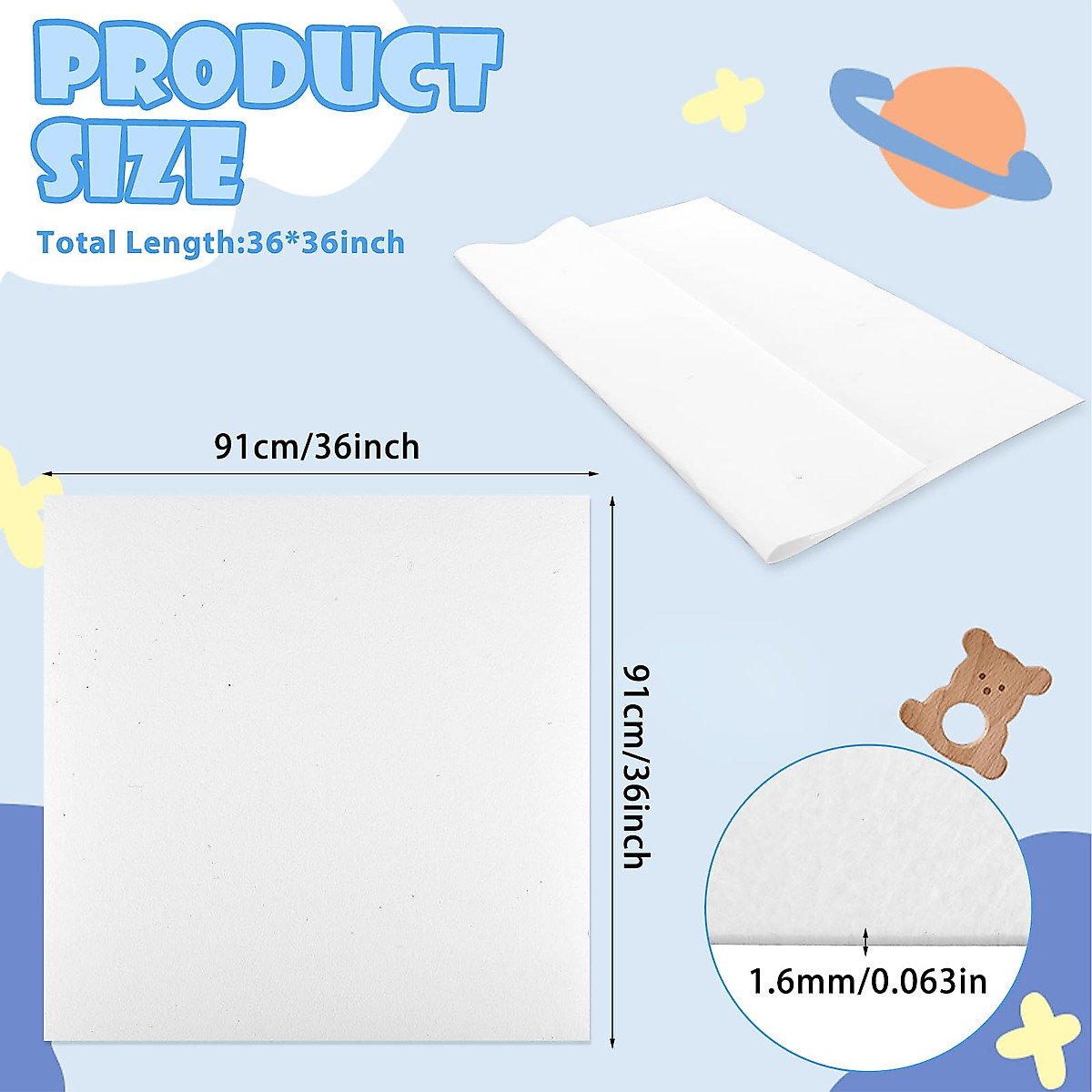 White Felt Sheets 36 X 36" Felt Fabric by The Yard (1 Square Yard) 1.6mm Thick Felt Sheet Soft Craft Felt Cloth White Felt Fabric Craft Felt Material for Sewing DIY Art Craft Project Decorations