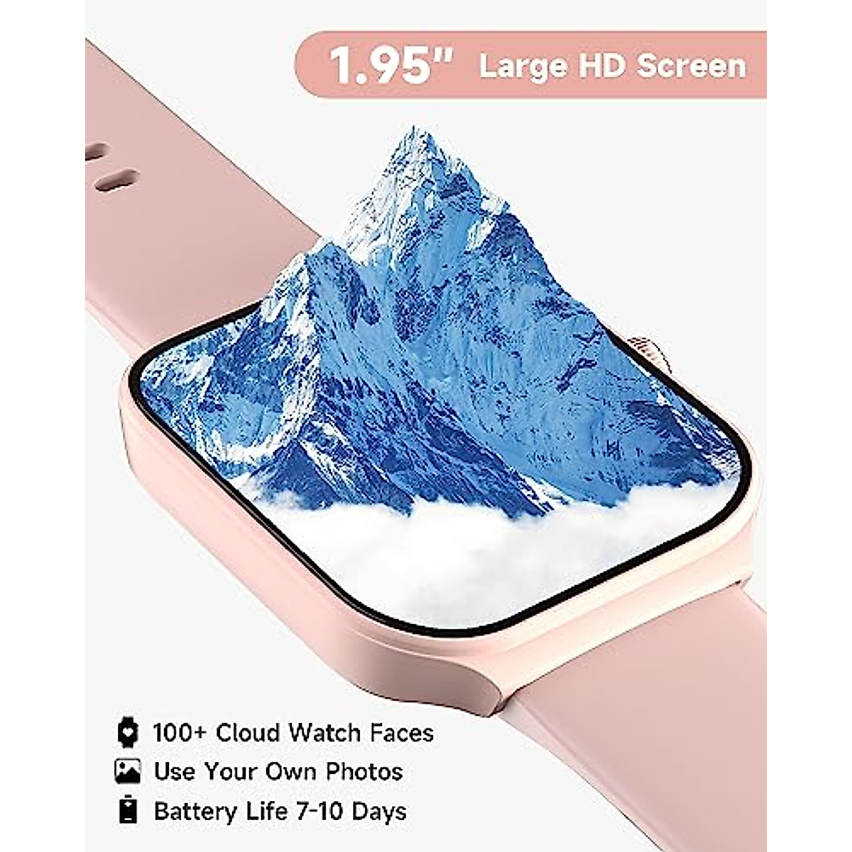 TOOBUR Smart Watch for Women Alexa Built-in, 1.95" Fitness Tracker with Answer/Make Calls, IP68 Waterproof/Heart Rate/Blood Oxygen/Sleep Tracker/100 Sport Modes, Fitness Watch Compatible Android iOS