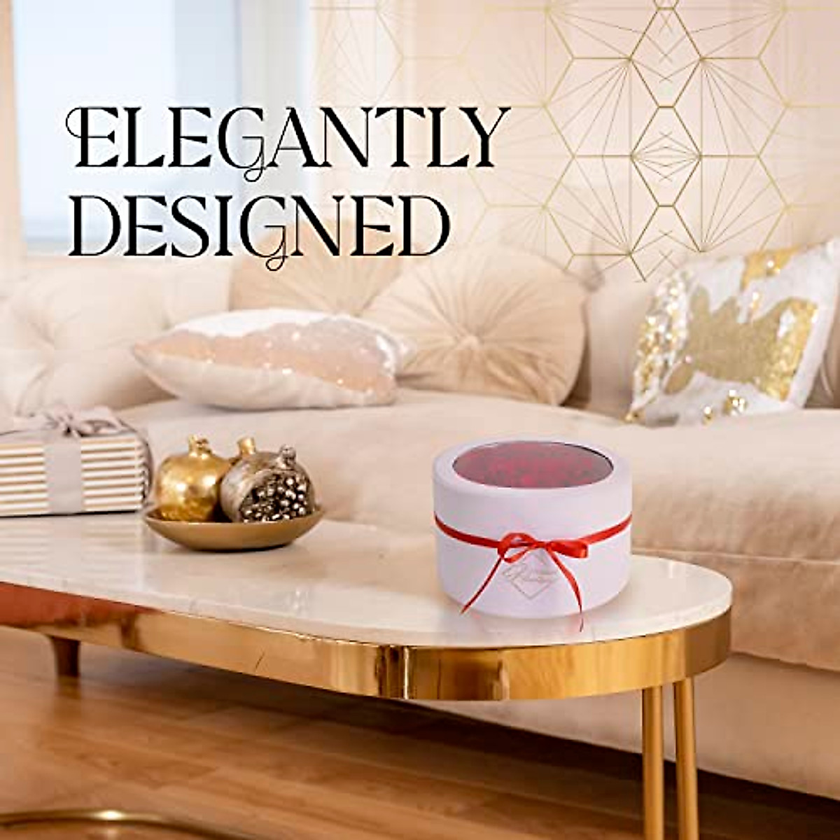 GLAMOUR BOUTIQUE Forever Flower Gift Box: 12 Real Preserved Roses in Round Velvet White Box, Handmade, Rose Petals, Birthday, Marriage,Anniversary, Graduation - Red