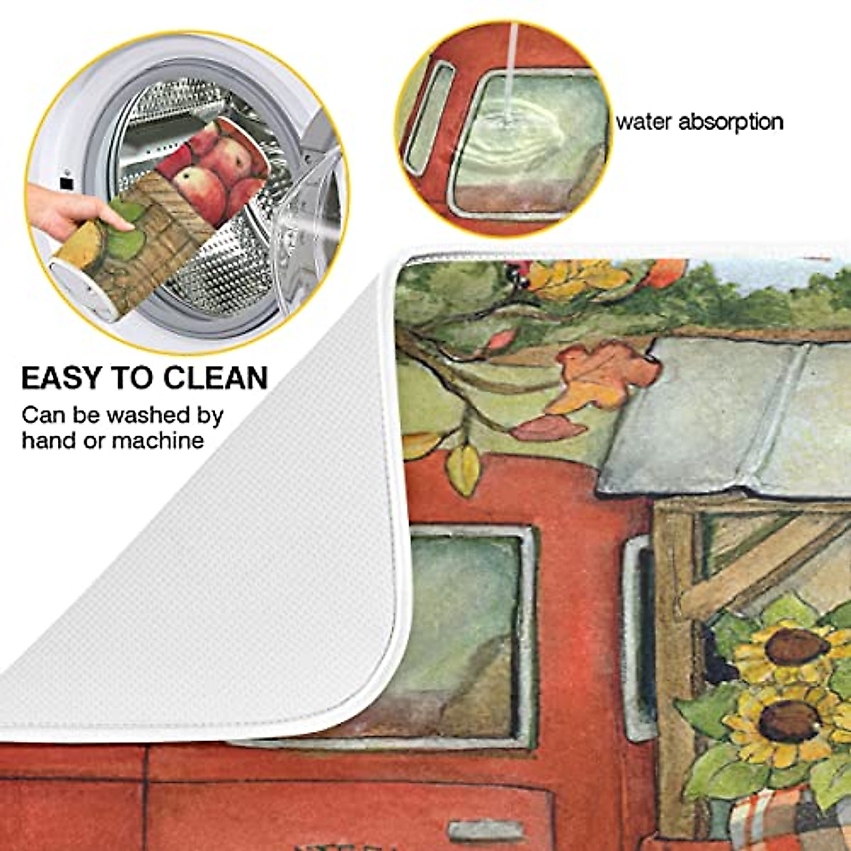 Dish Drying Mats for Kitchen Counter Absorbent Reversible Dishes Drainer Pad Autumn Fall Sunflower Pumpkin 16 x 18 In 2030325