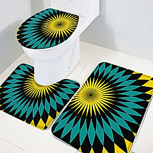 Bathroom Rugs, Memory Foam Bath Mat Bathroom Set, Traditional Bohemian Mandala Floral Teal and Yellow 3 Pieces Bath Rugs Bathroom Accessories, Home Decor Non-Slip Absorbent Shower Mat for Tub Bathroom