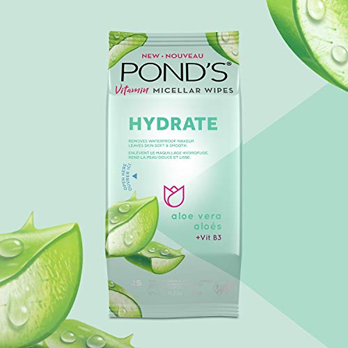 POND'S Vitamin Micellar Makeup Remover Wipes for Dry Skin, Skin Care Hydrating Aloe Vera Daily Face Wipes Remove Dirt, Waterproof Makeup, 25 Count, 4 Pack