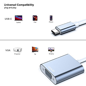 BENFEI USB C to VGA Adapter, Thunderbolt 3/4 to VGA Adapter Compatible with iPhone 15 Pro/Max, MacBook Pro/Air 2023, iPad Pro, iMac, S23, XPS 17, Surface Book 3 and More [Aluminium Shell,Grey]
