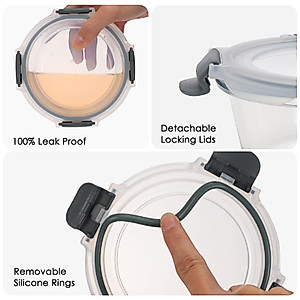 Moretoes 10pc Glass Food Storage Containers with Lid, Gray Round Single & 2 Compartment Meal Prep Containers, Airtight Glass Lunch Boxes for Leak Proof, Microwave, Oven, Freezer, Dishwasher