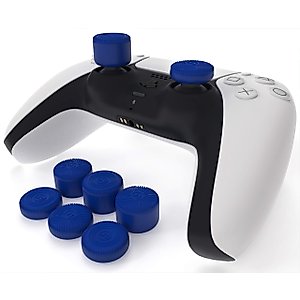 Raised Thumb Grips (8pc) for PlayStation 5 Dualsense by Foamy Lizard – Sweat Free 100% Silicone Precision Antislip Rubber Analog Stick Grips Compatible with PS5, PS4, Stadia & Switch Pro (Blue)