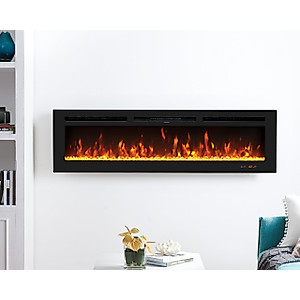 Naomi Home Kimball Electric Fireplace, Recessed & Wall Mounted Electric Fireplace, Remote Control with Timer, 9 Adjustable Color, WiFi Black/60 inches
