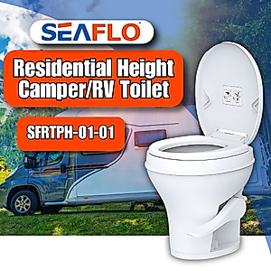 SEAFLO Residential Height Camper/RV Toilet, 18.5” Standard Height, Gravity Flush System, Foot Pedal Operation, Soft Close Seat, Easy-to-Clean Oversized Bowl, 4-Year Warranty