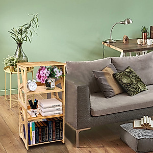 Hedume Bookcase, 3-Tier Open Shelf Bookcase, Small Bamboo Bookshelf, Bamboo Natural Shelving, Book Organizer Storage Open Shelf Rack, Display Shelves for Bedroom, Living Room, Office, Bathroom