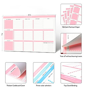 Weekly Planner Notepad Undated Weekly Goals Schedule Planner To Do List Notebook Tear Off Planning Pad Calendars Organizers Habit Tracker Journal for Man & Women,52 Weeks Pink (7x10")