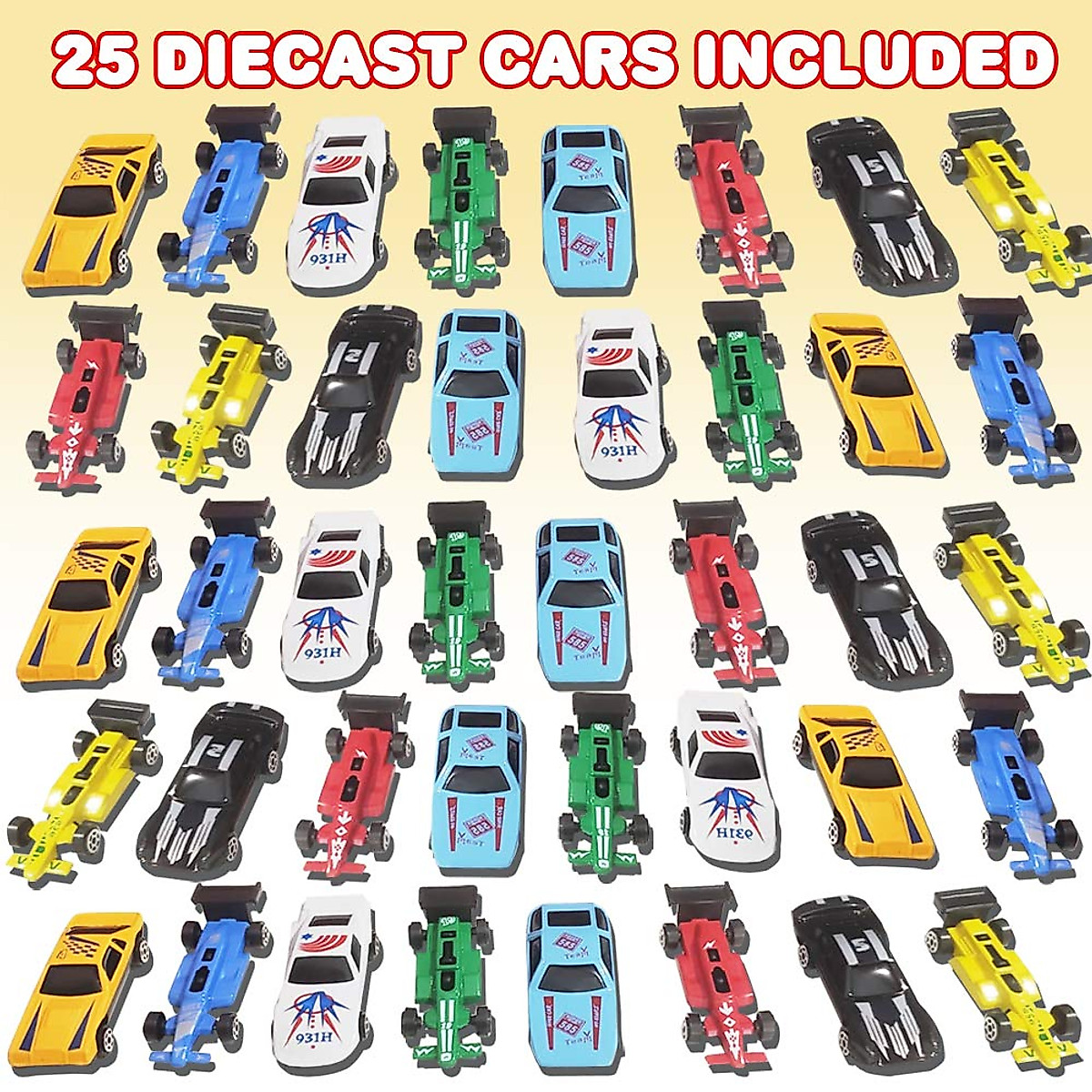 ArtCreativity 25 Pc-Diecast-Toy Car Set, Durable-Diecast-Mini Racers in Assorted Designs, Cool Birthday Party Favors for Kids, Best Birthday Gift for Boys and Girls