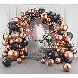 Metallic Rose Gold Black Balloons Arch Garland Kit-148Pcs Balloons for Gender Reveal Birthday Anniversary Baby Shower Graduation Wedding Retirement Party Decoration
