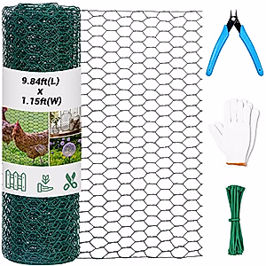 Chicken Wire Fence for Craft,13.78 x 118 Inch Lightweight Galvanized Hexagonal Chicken Wire Netting, Chicken Wire Mesh for Garden Poultry, Floral Chicken Wire Fencing with Gloves, Wire Ties and Plier