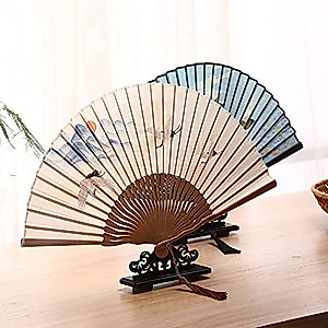 BICCQ Hand Held Folding Fan Chinese Craftsmanship Men's and Women's Accessories Gifts(Flying Crane Pattern) (Color : C)