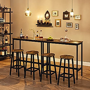 VASAGLE Bar Table and Chairs Set, Kitchen Bar Table with Bar Stools Set of 2, Industrial Steel Frame, Dining Table Set, Rustic Brown and Black ULBT219B01