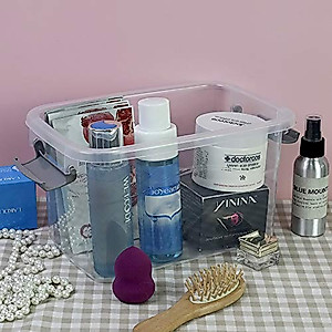 Minekkyes 6-Pack Home Storage Bins, Plastic Container, Latching Box with Handle (Grey handle)