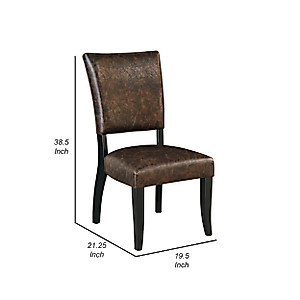 Benjara 21 Inch Dining Side Chair, Set of 2, Cushioned Seating, Brown Upholstery