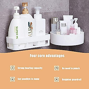 2 Pack Bathroom Seamless Shelf Punch Free Shower Caddy Bathroom Suction Corner Storage Box Drill Free Removable Plastic Shower Rack Kitchen Storage Basket