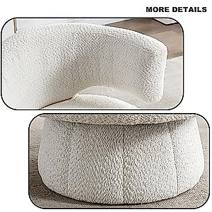 Tabaray Round Swivel Chair,Modern Accent Chair,Comfy Barrel Chair,Fuzzy Teddy Upholstered Armchair for Living Room,Bedroom,Office,Waiting Room (White)
