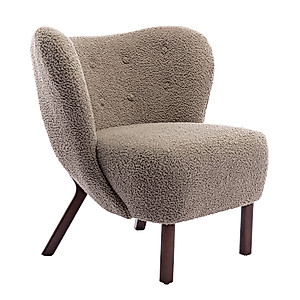ViolaDresses Modern Accent Chair Lambskin Sherpa Wingback Tufted Side Chair with Solid Wood Legs for Living Room Bedroom，Light Brown