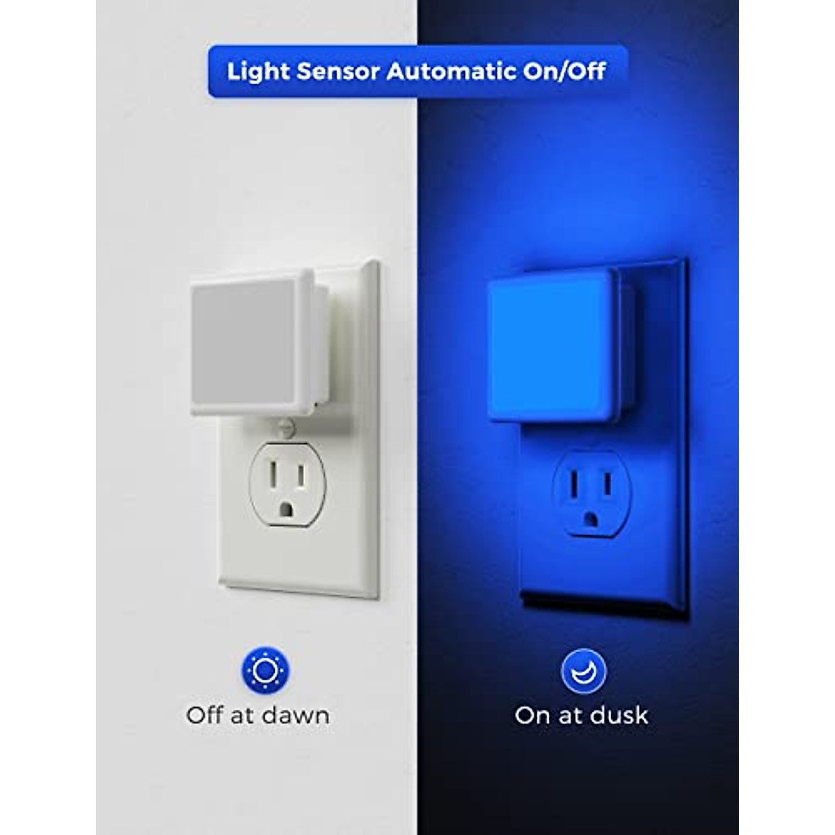 LOHAS Blue LED Night Lights, 4 Pack Dusk to Dawn Sensor Blue Plug into Wall Light for Kids, Blue Plug in Night Light, Auto On/Off Nightlight Ideal for Home Decor, Kid’s Room, Bedroom, Kitchen, Hallway