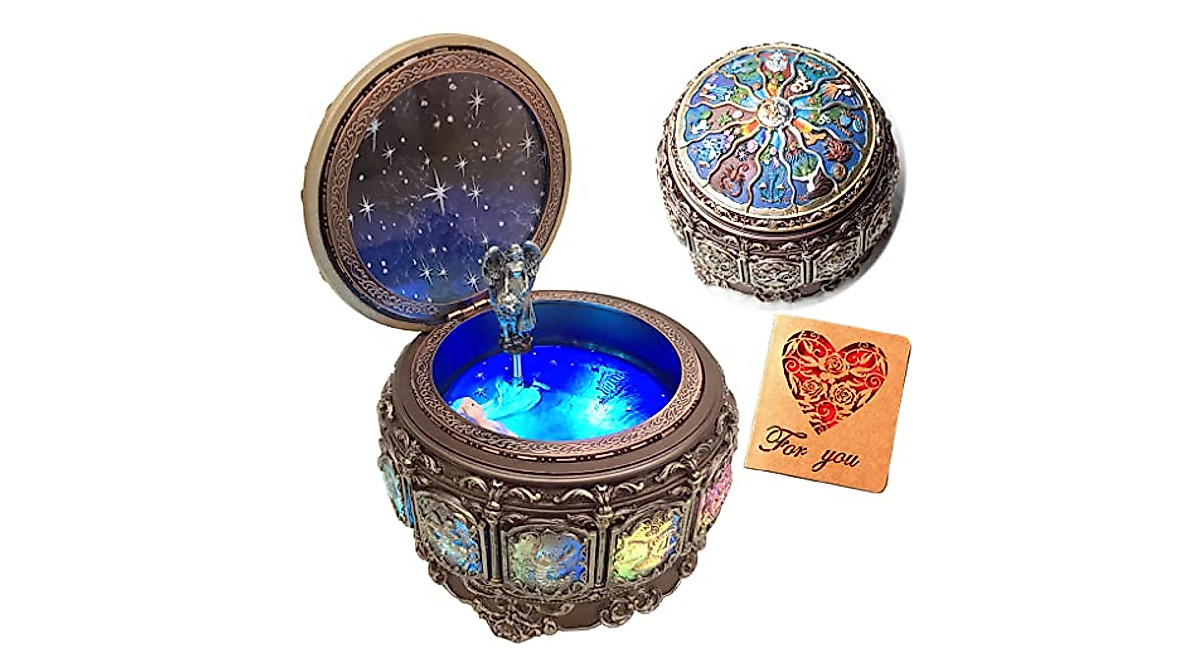 Briskfeel Vintage Music Box with Constellations & Goddess Lights