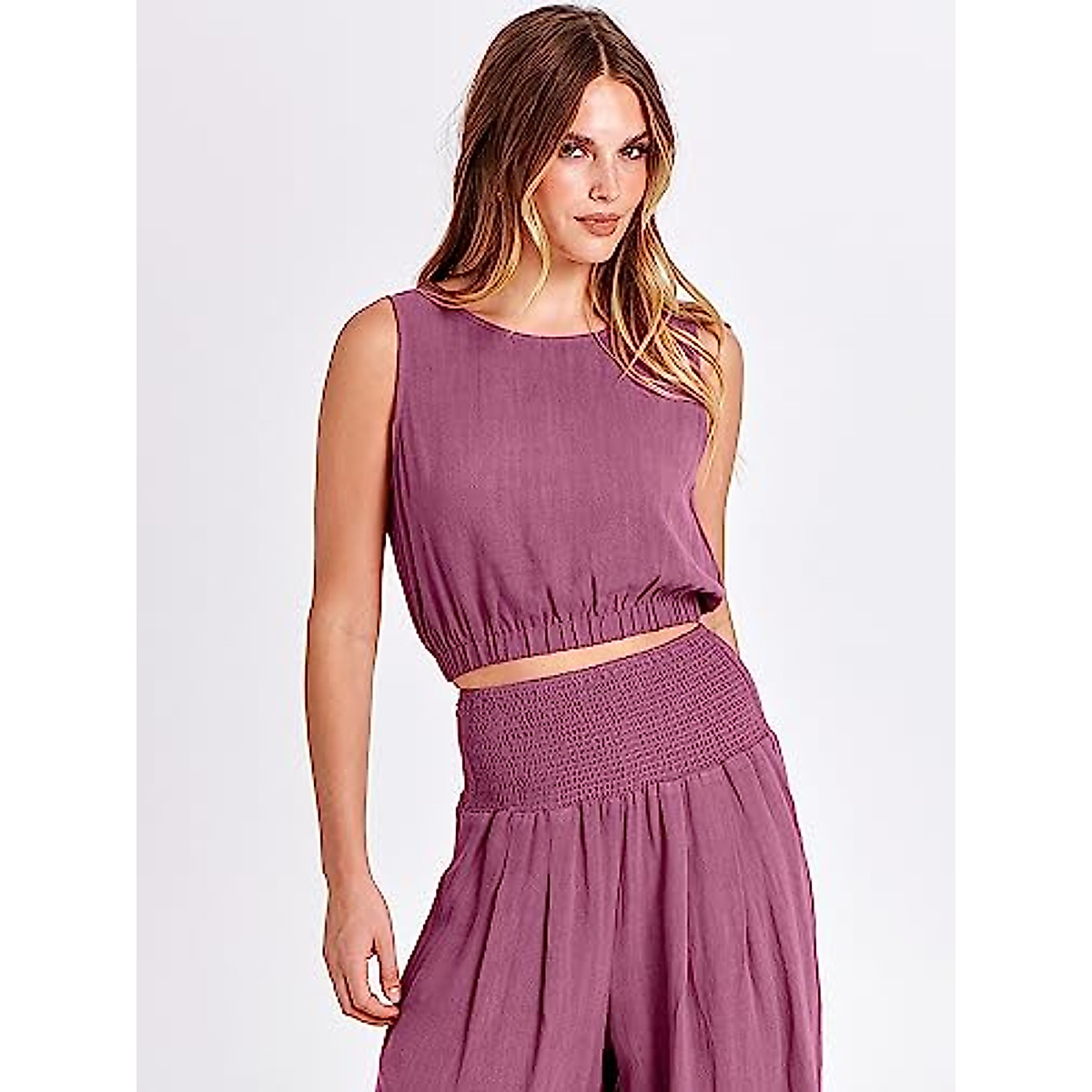 ANRABESS Women's 2 Piece Linen Lounge Set Casual Matching Pants Jumpsuit Summer Beach Travel Vacation Trendy Outfits X-Large