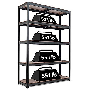 HOMEDANT House Z-Beam 48" Wide Heavy Duty Garage Storage Shelving Adjustable 5-Tier Metal Shelves Laminated Wood Organization Shelf Industrial Utility Rack for Pantry Shed Warehouse Office Store 1Pack