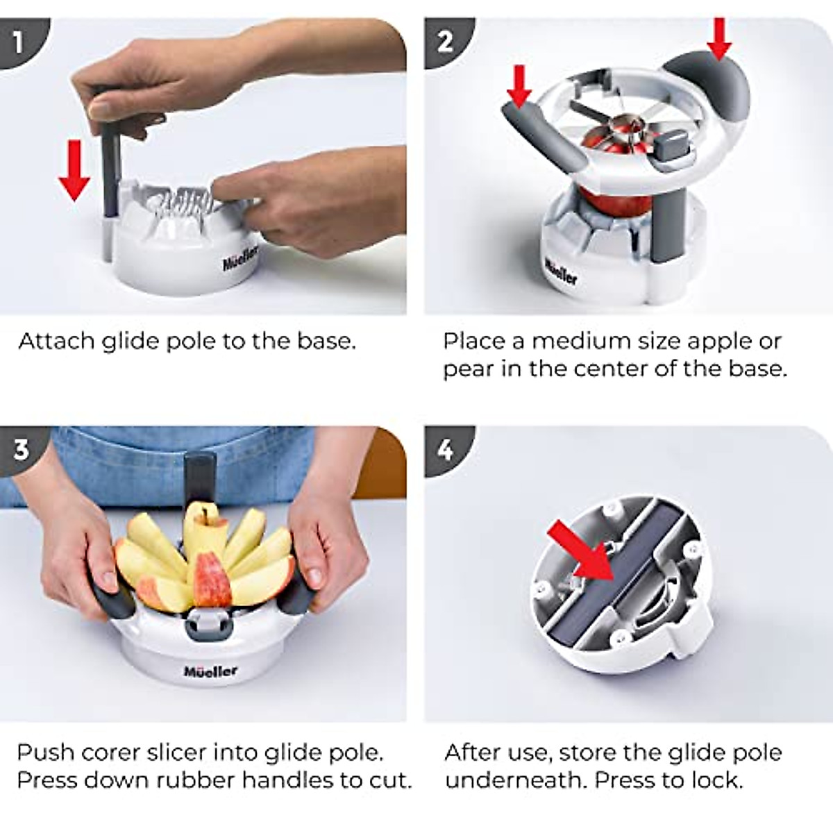 Mueller SpeedSlice Apple and Pear Slicer Corer, Heavy Duty, Attached Safety Cover Protects Fingers while In-Use and Blades while in Storage