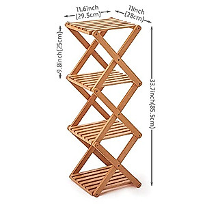 EZOWare Bathroom Storage Shelf, 4-Tier Collapsible Narrow Storage Organizer Rack Accent Tower Display Shelving – Rubberwood