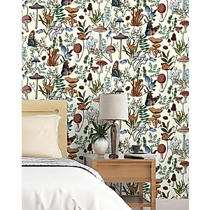 EeeComing Mushroom Wallpaper Peel and Stick Wallpaper Boho Wallpaper 78.7" x 16.14" Mushroom Contact Paper Removable Wallpaper for Bedroom Living Room Bookcase Bathroom Self Adhesive Vinyl